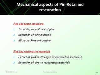 Pin retained restorations | PPTX
