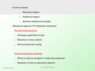 Pin retained restorations | PPTX