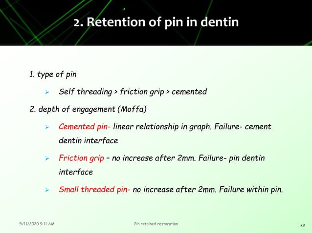 Pin retained restorations | PPTX