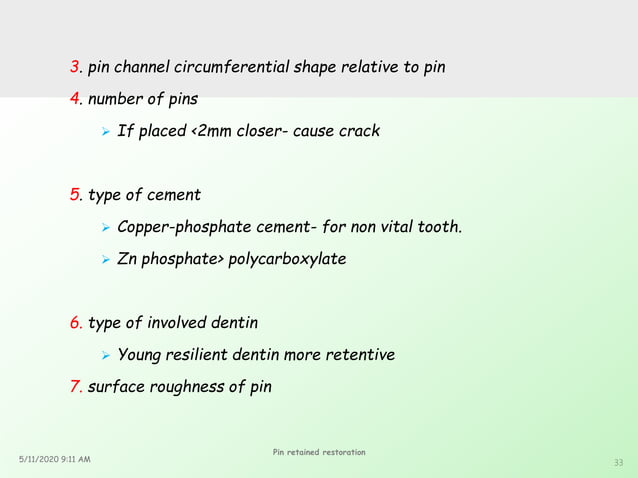 Pin retained restorations | PPTX