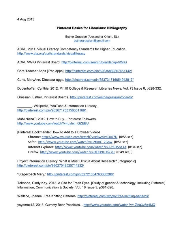 Pinterest Basics for Librarians -- Bibliography | PDF