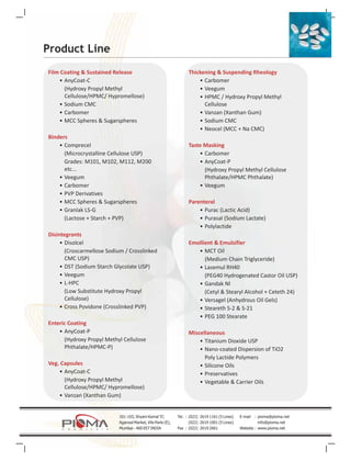 Pioma chemicals product line - Pharmaceutical Excipients & Oils | PDF