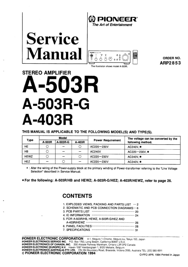 Pioneer a 403 r 503r arp2853 amplifier audio | PDF