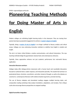 Pioneering Teaching Methods for Doing Master of Arts in English.docx