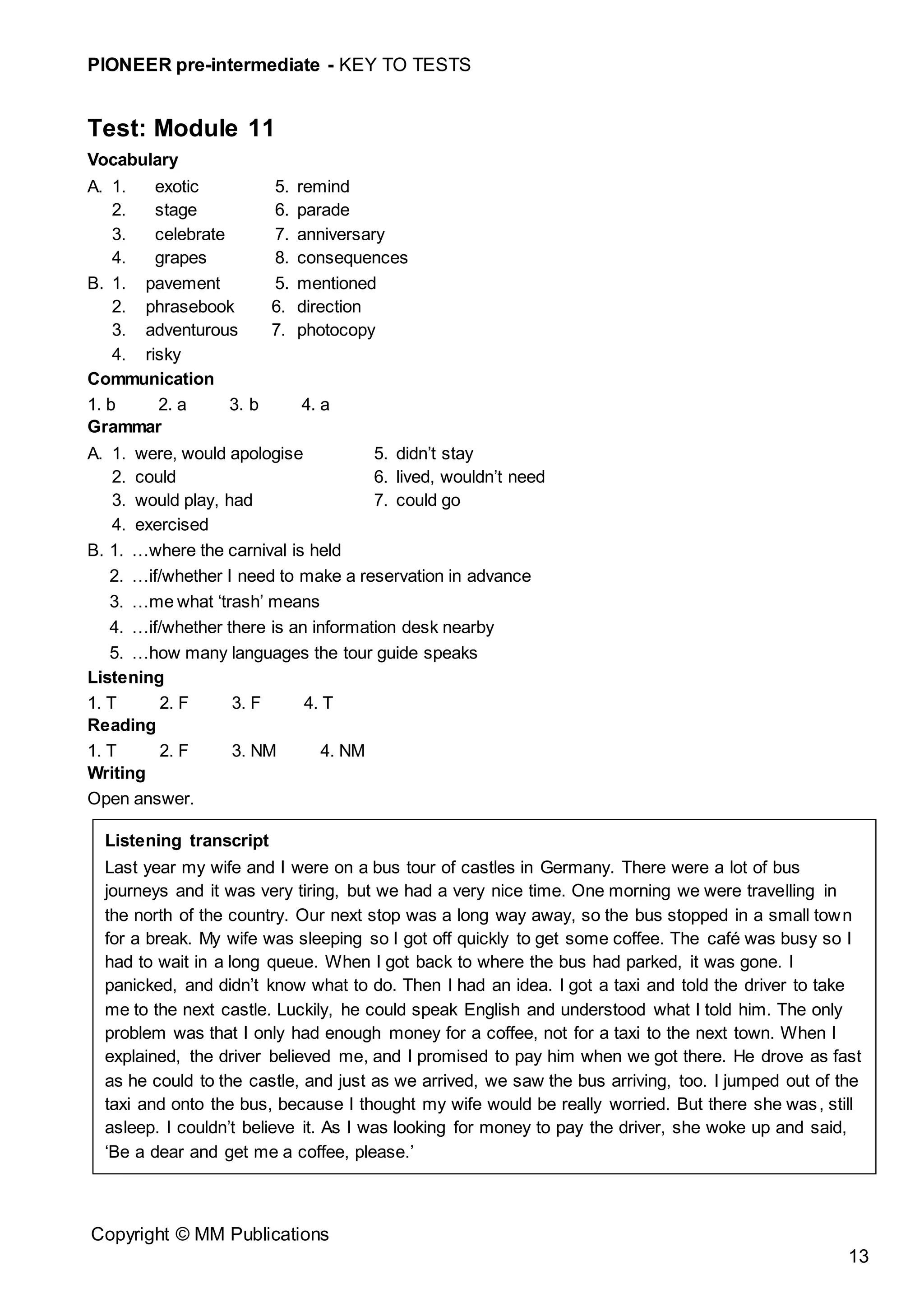 Pioneer pre intermediate-key_totests | DOC