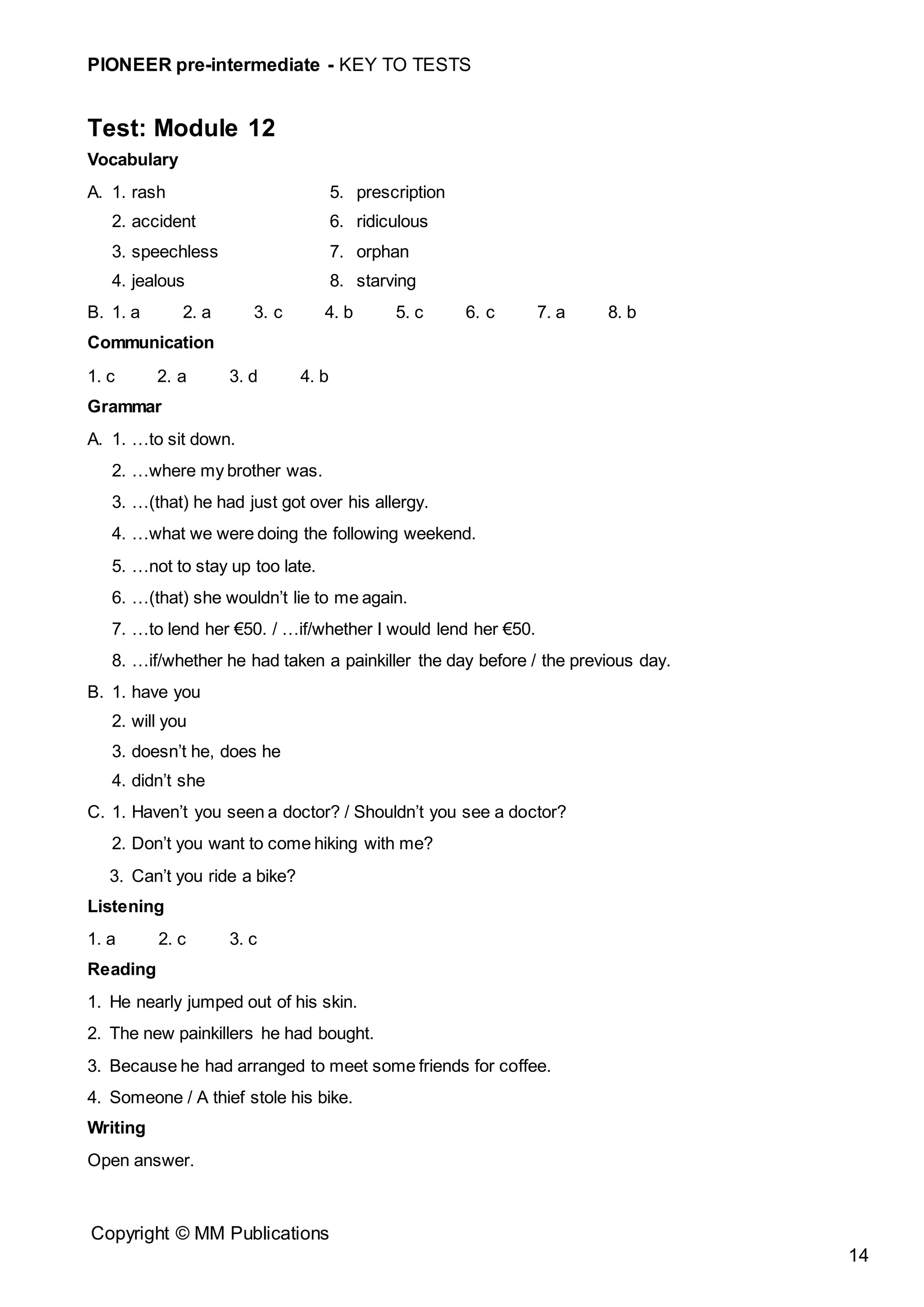 Pioneer pre intermediate-key_totests | DOC