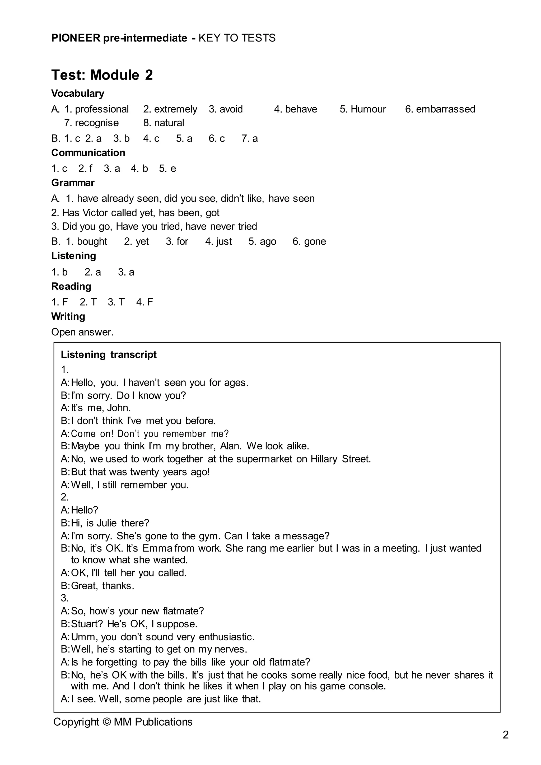 Pioneer pre intermediate-key_totests | DOC