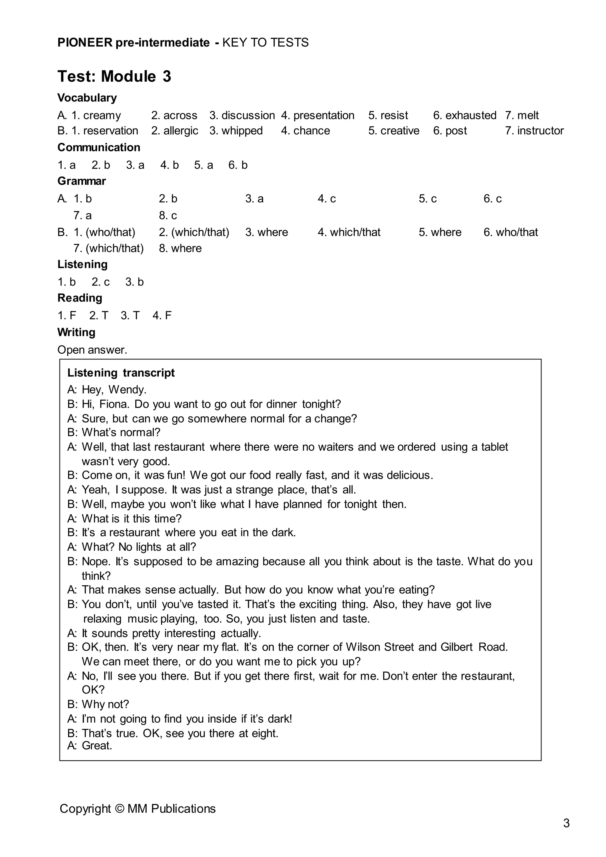 Pioneer pre intermediate-key_totests | DOC