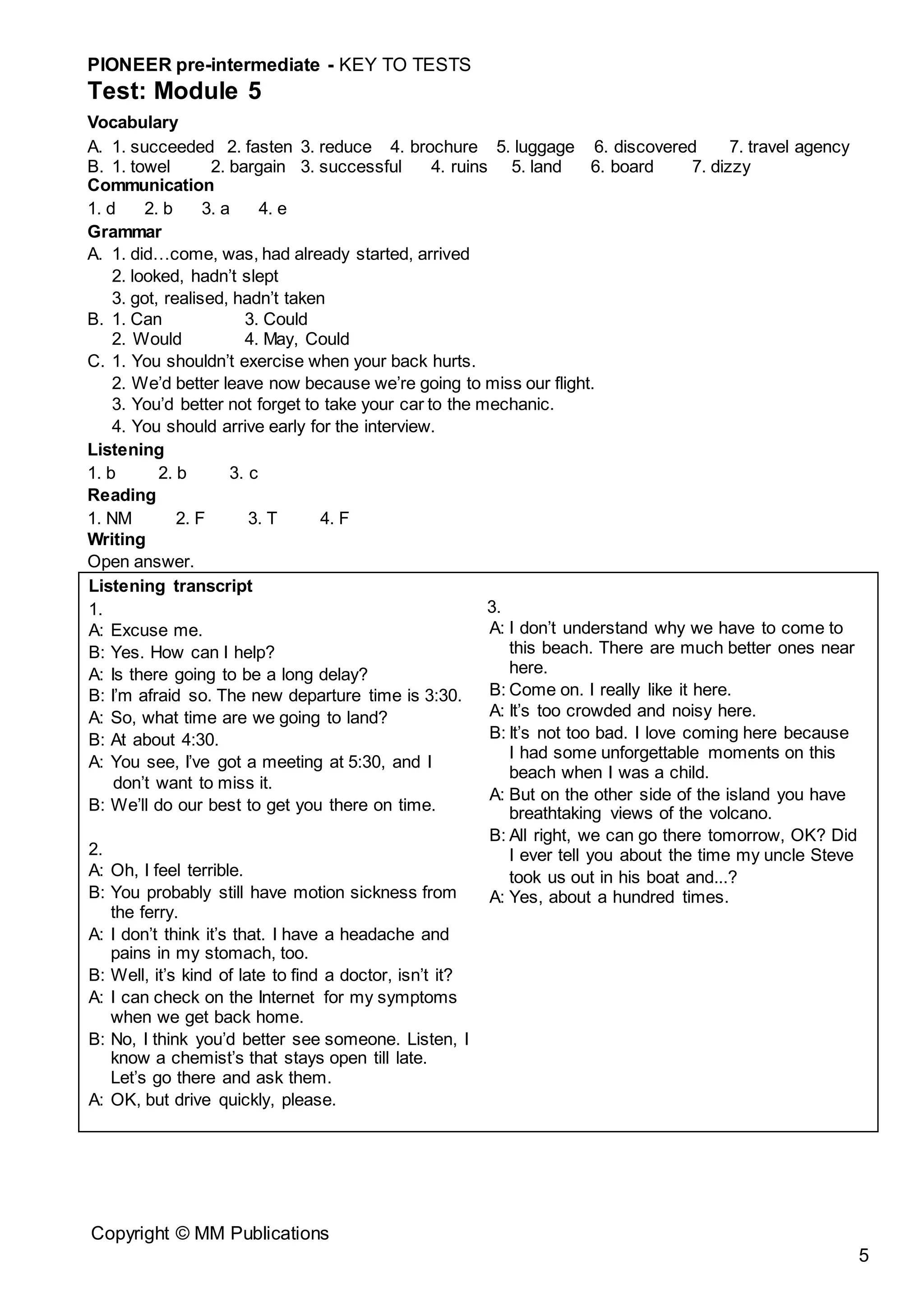 Pioneer pre intermediate-key_totests | DOC