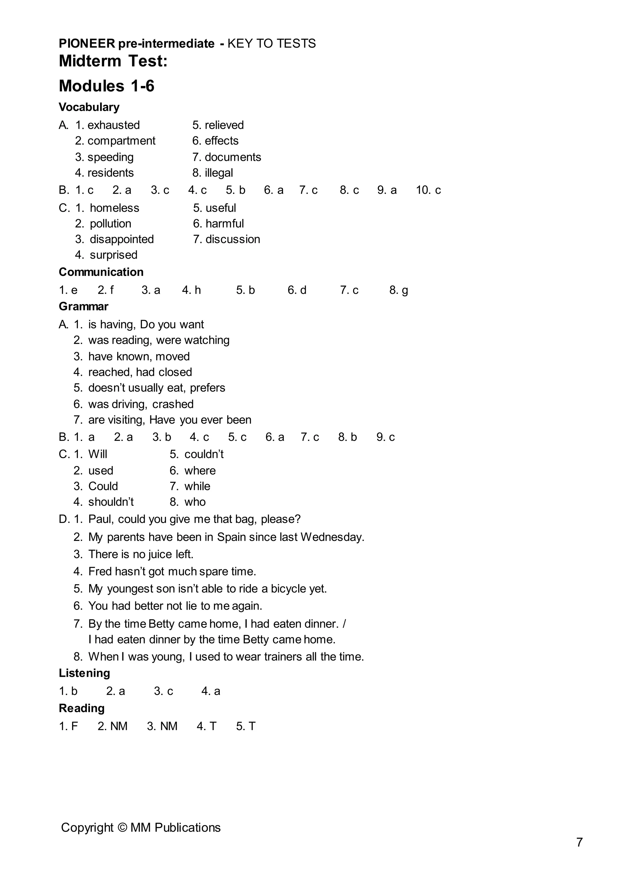 Pioneer pre intermediate-key_totests | DOC