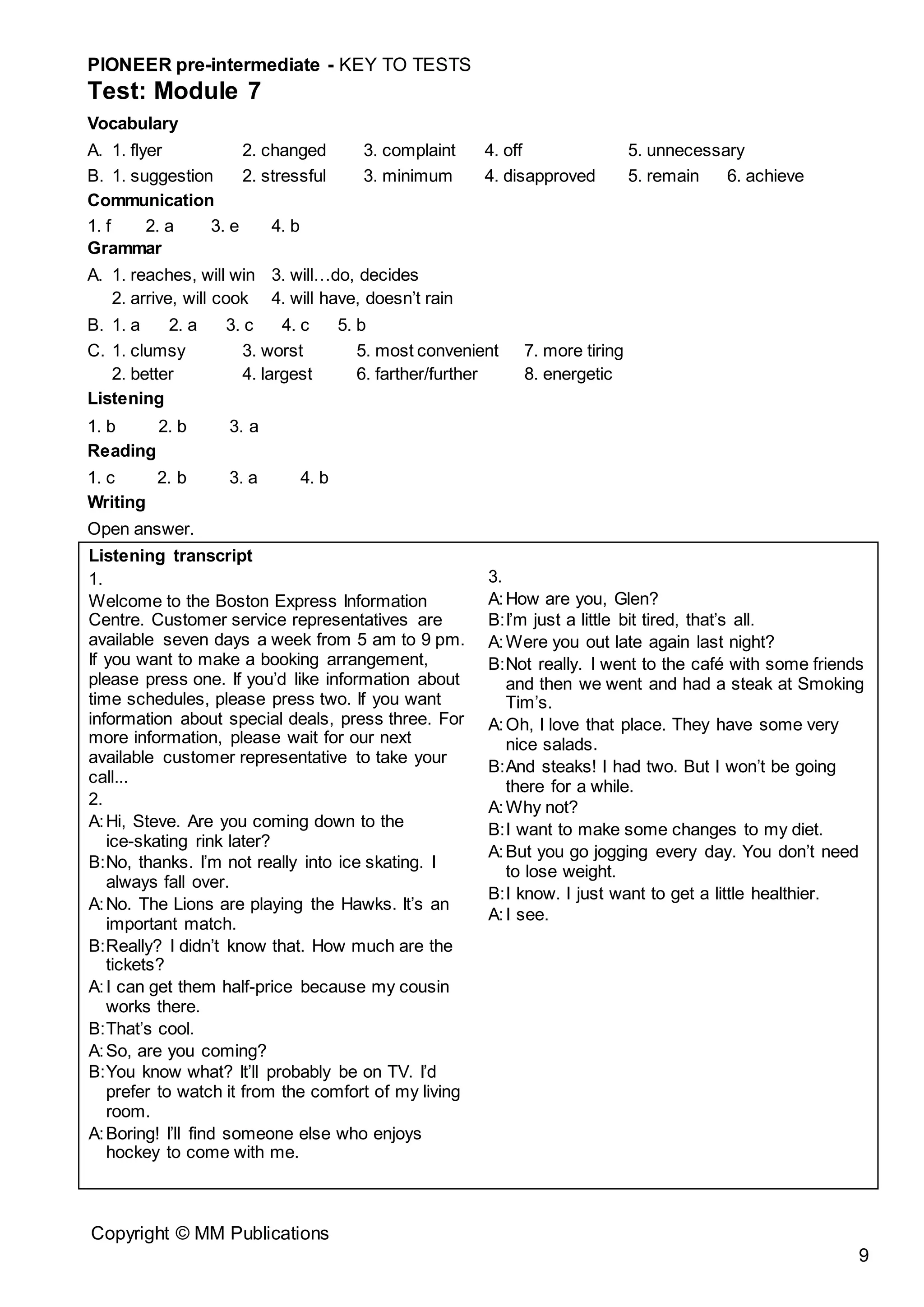 Pioneer pre intermediate-key_totests | DOC