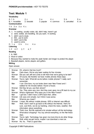 Pioneer pre intermediate-key_totests | DOC