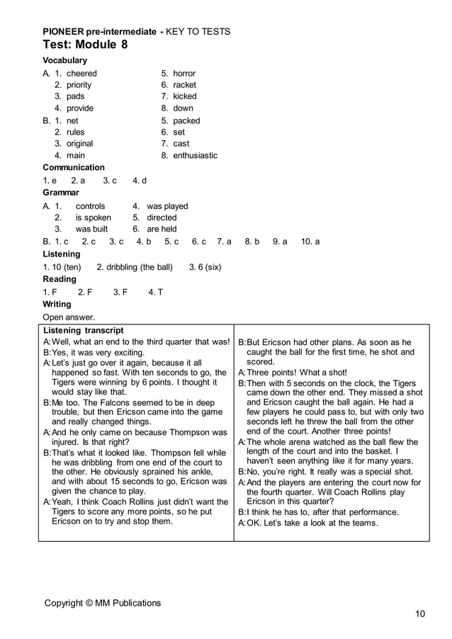 Pioneer pre intermediate-key_totests | DOC | Resume Writing and Advice ...