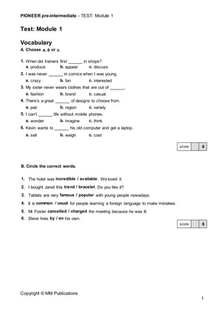 Pioneer pre intermediate-tests_module_1 | DOC