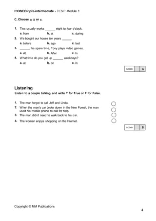 Pioneer pre intermediate-tests_module_1 | DOC