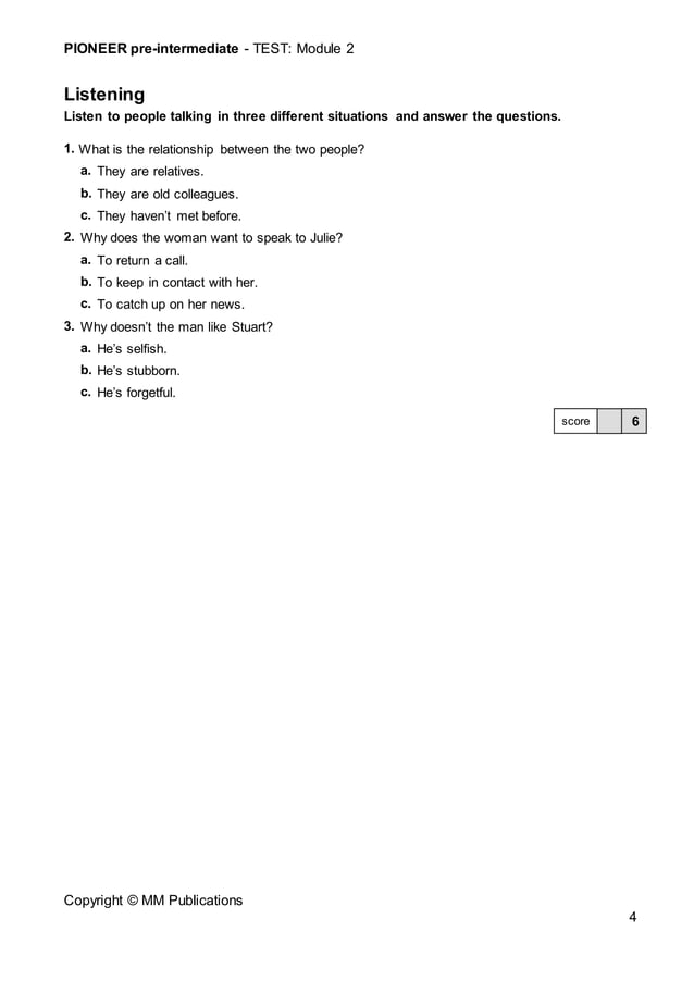 Pioneer pre intermediate-tests_module_2 | DOC | Photography | Arts and ...