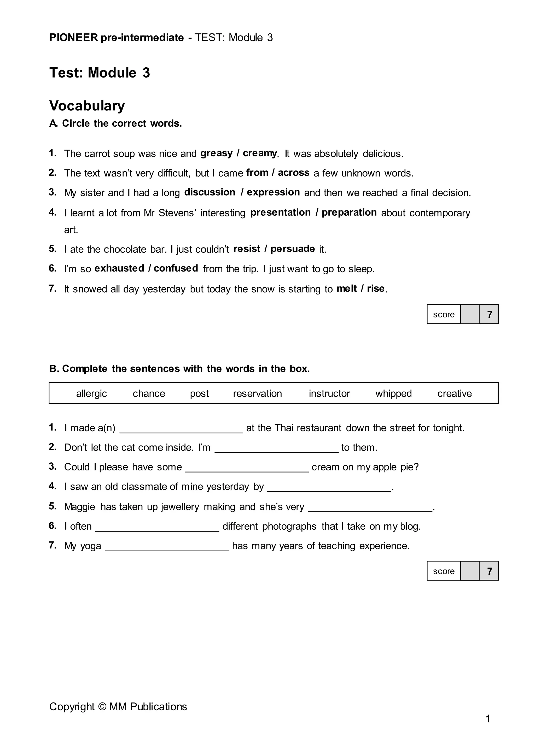 Pioneer pre intermediate-tests_module_3 | DOC