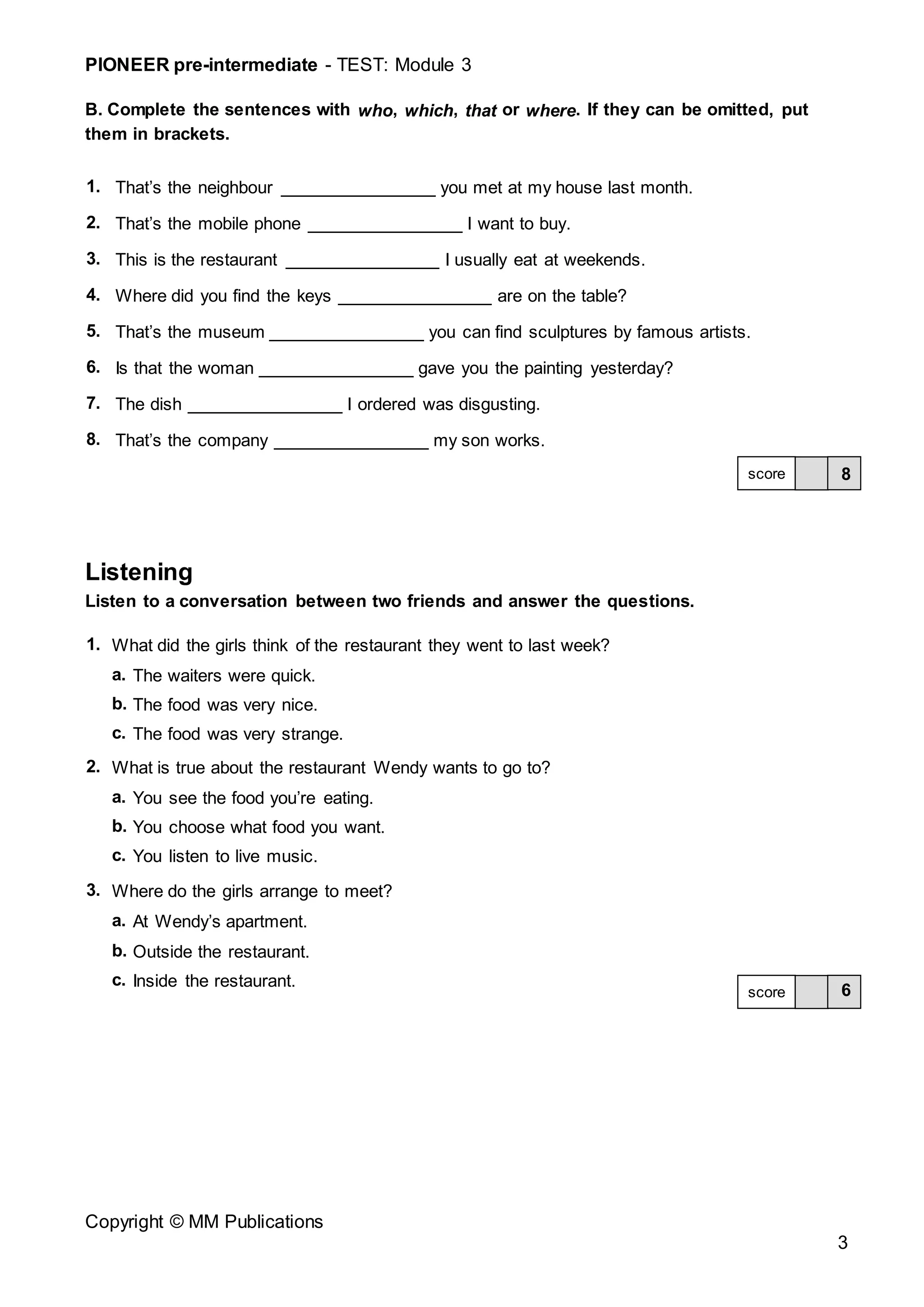 Pioneer pre intermediate-tests_module_3 | DOC