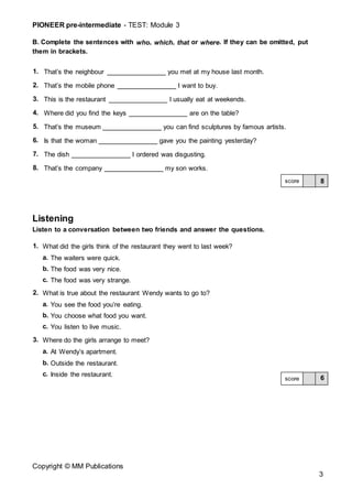 Pioneer pre intermediate-tests_module_3 | DOC