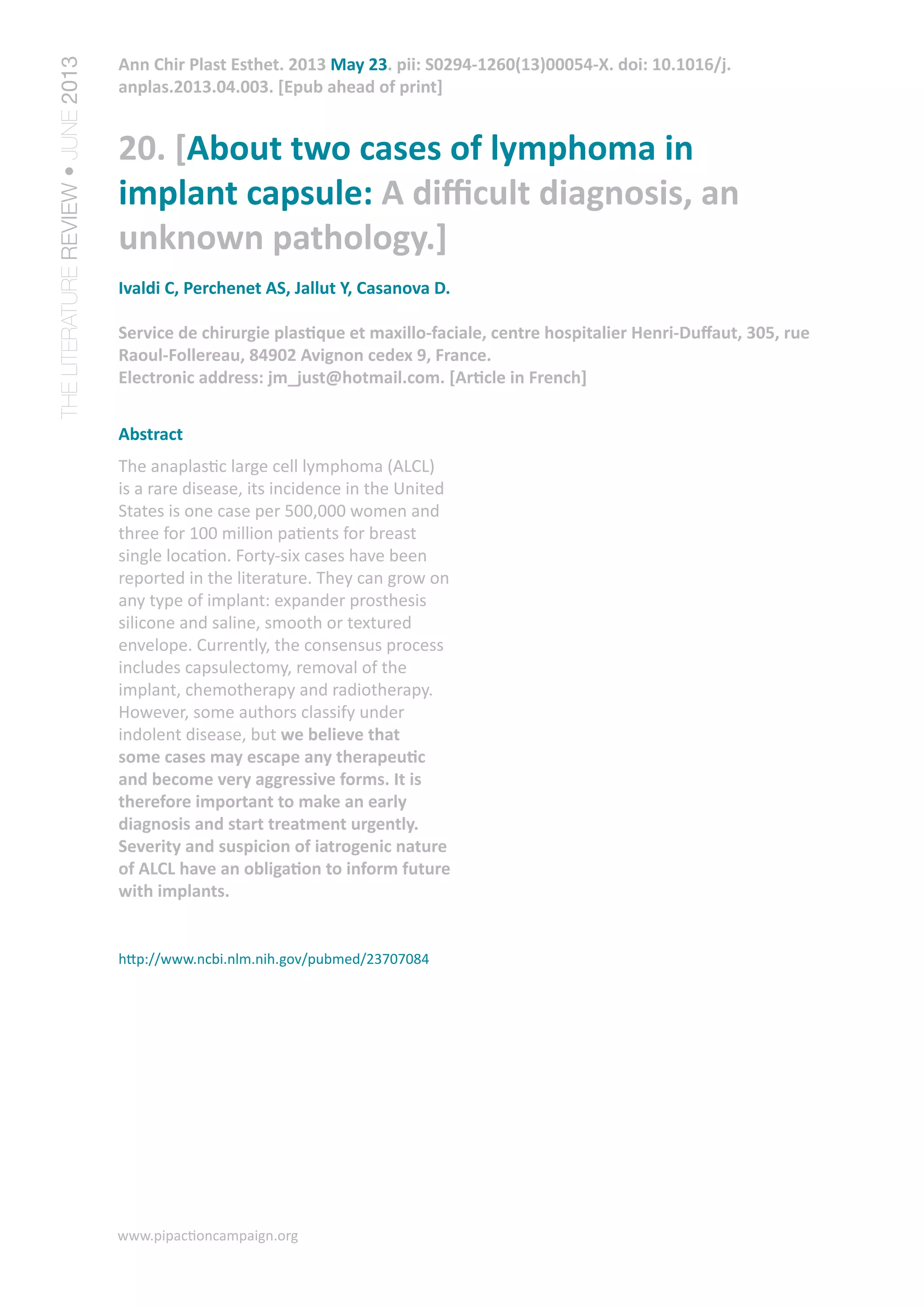 P.I.P. Breast Implants The Literature Review June 2013 | PDF