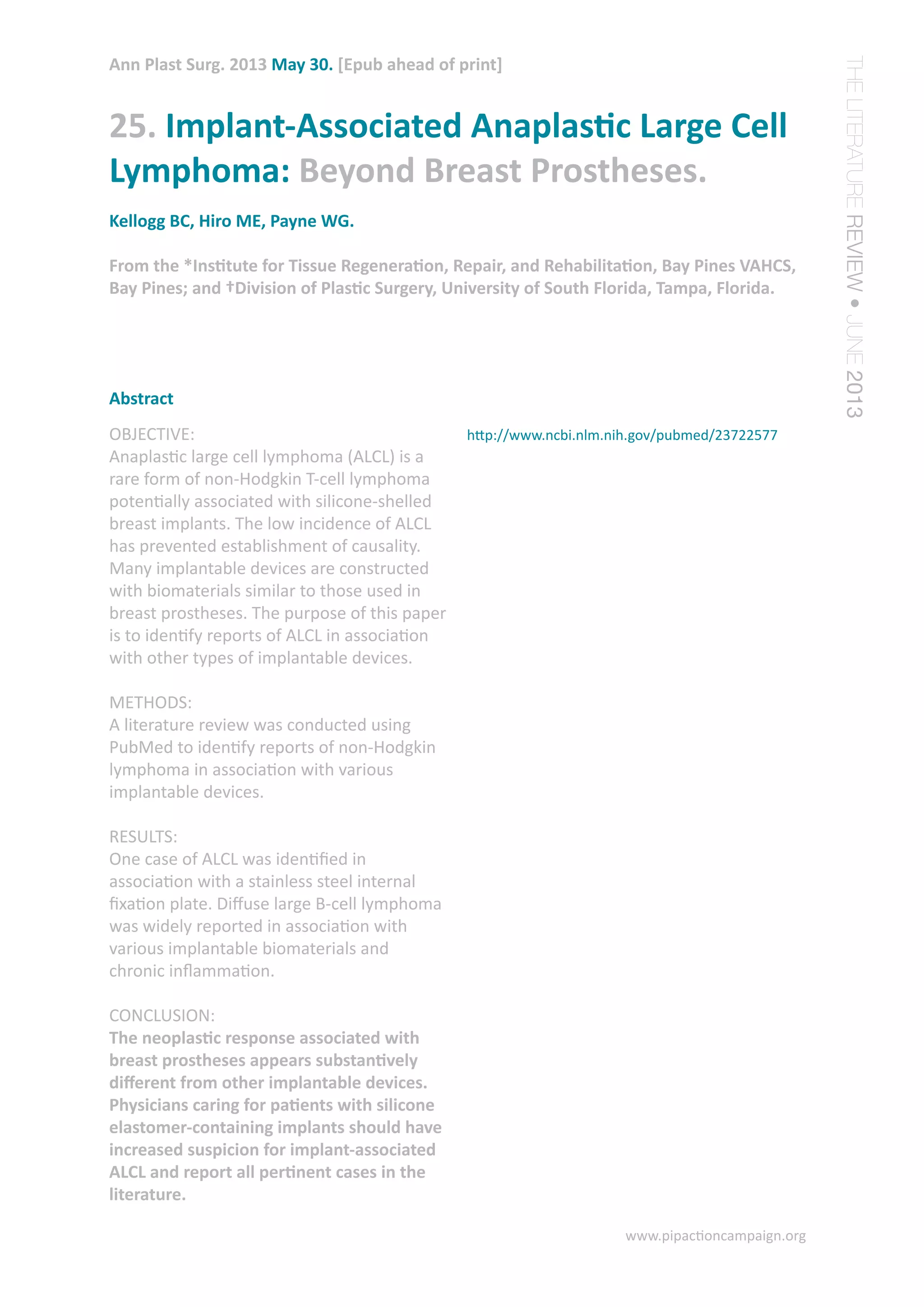 P.I.P. Breast Implants The Literature Review June 2013 | PDF