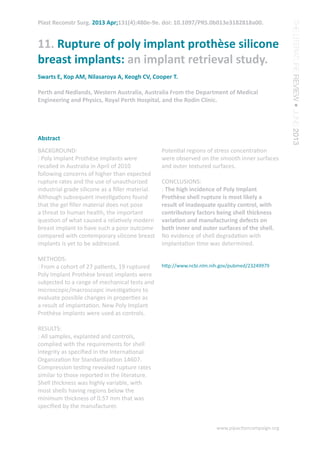 P.I.P. Breast Implants The Literature Review June 2013 | PDF