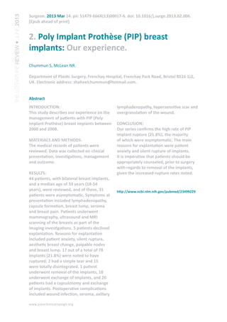 P.I.P. Breast Implants The Literature Review June 2013 | PDF