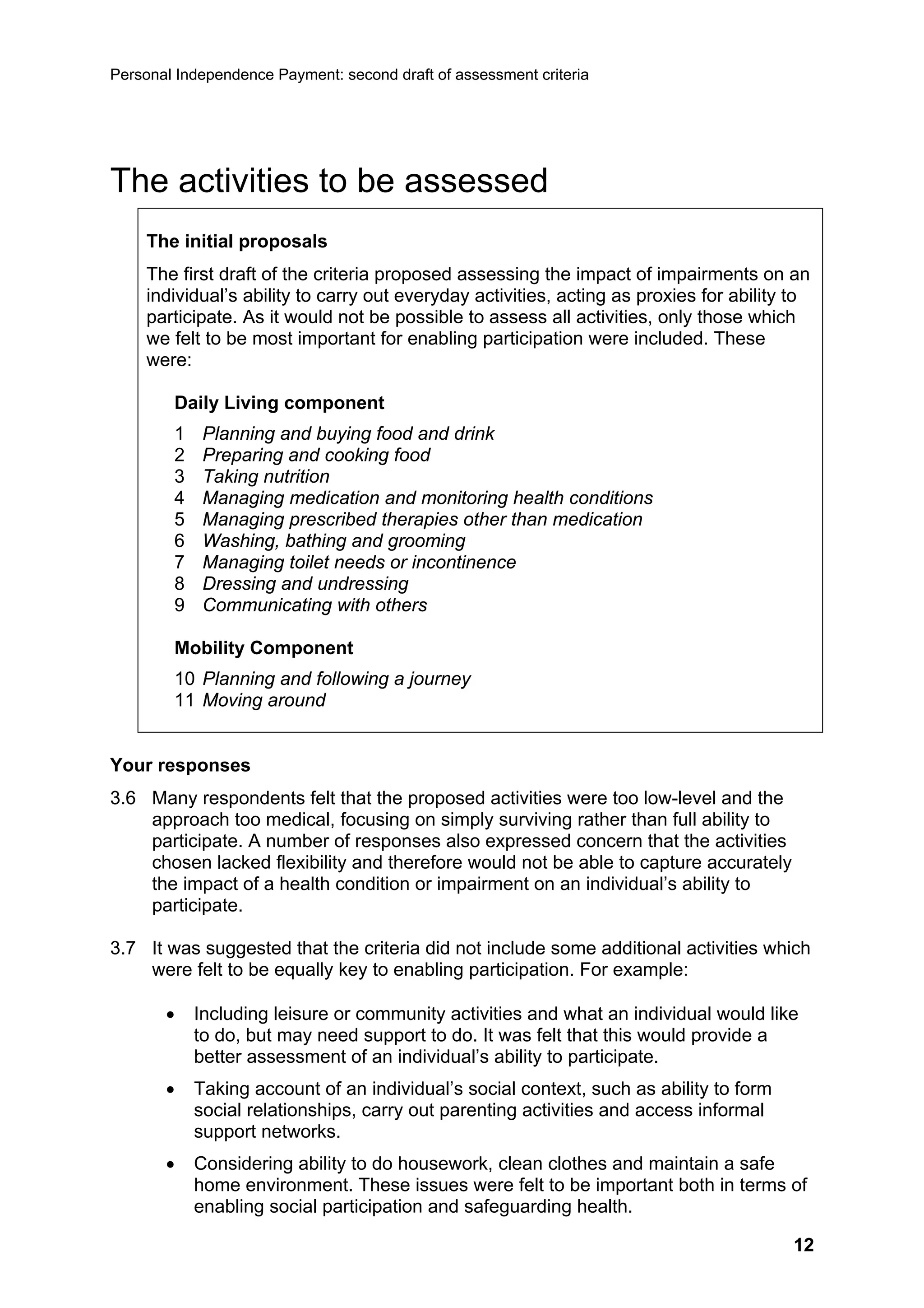 PIP second draft assessment criteria (explanatory note) | PDF