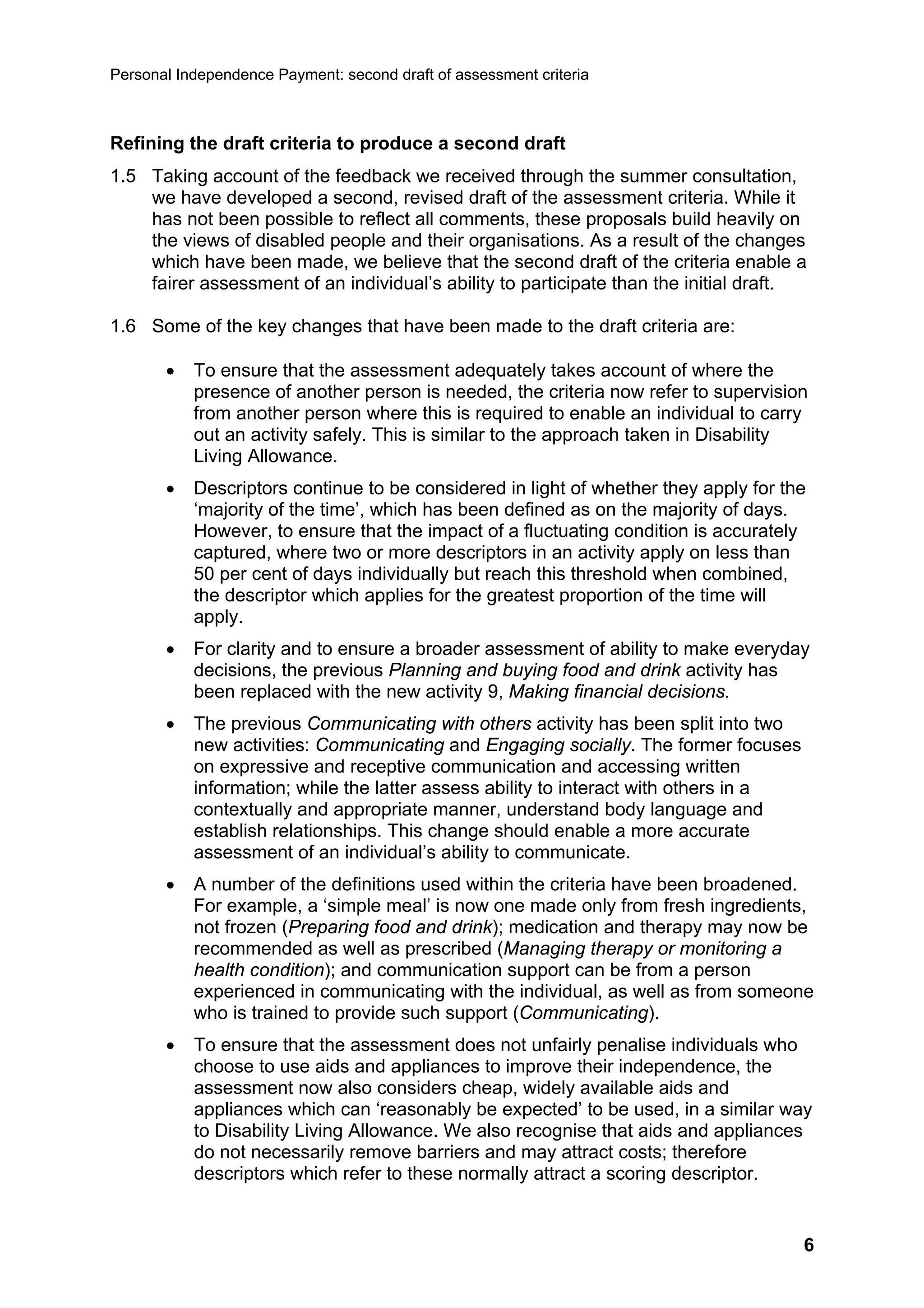 PIP second draft assessment criteria (explanatory note) | PDF
