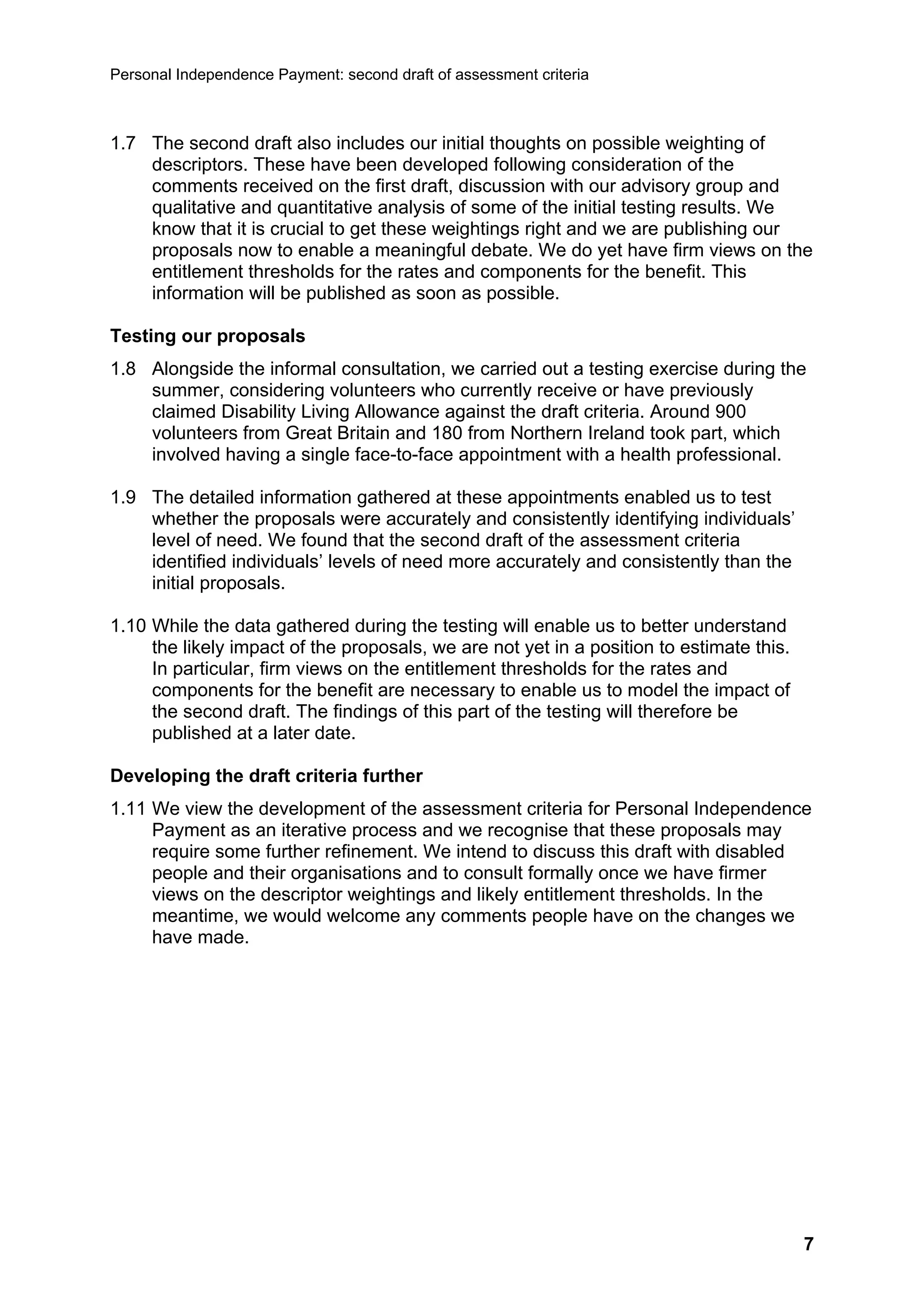 PIP second draft assessment criteria (explanatory note) | PDF
