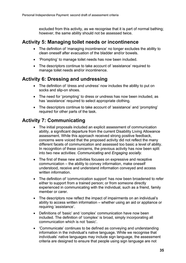 PIP second draft assessment criteria (explanatory note) | PDF
