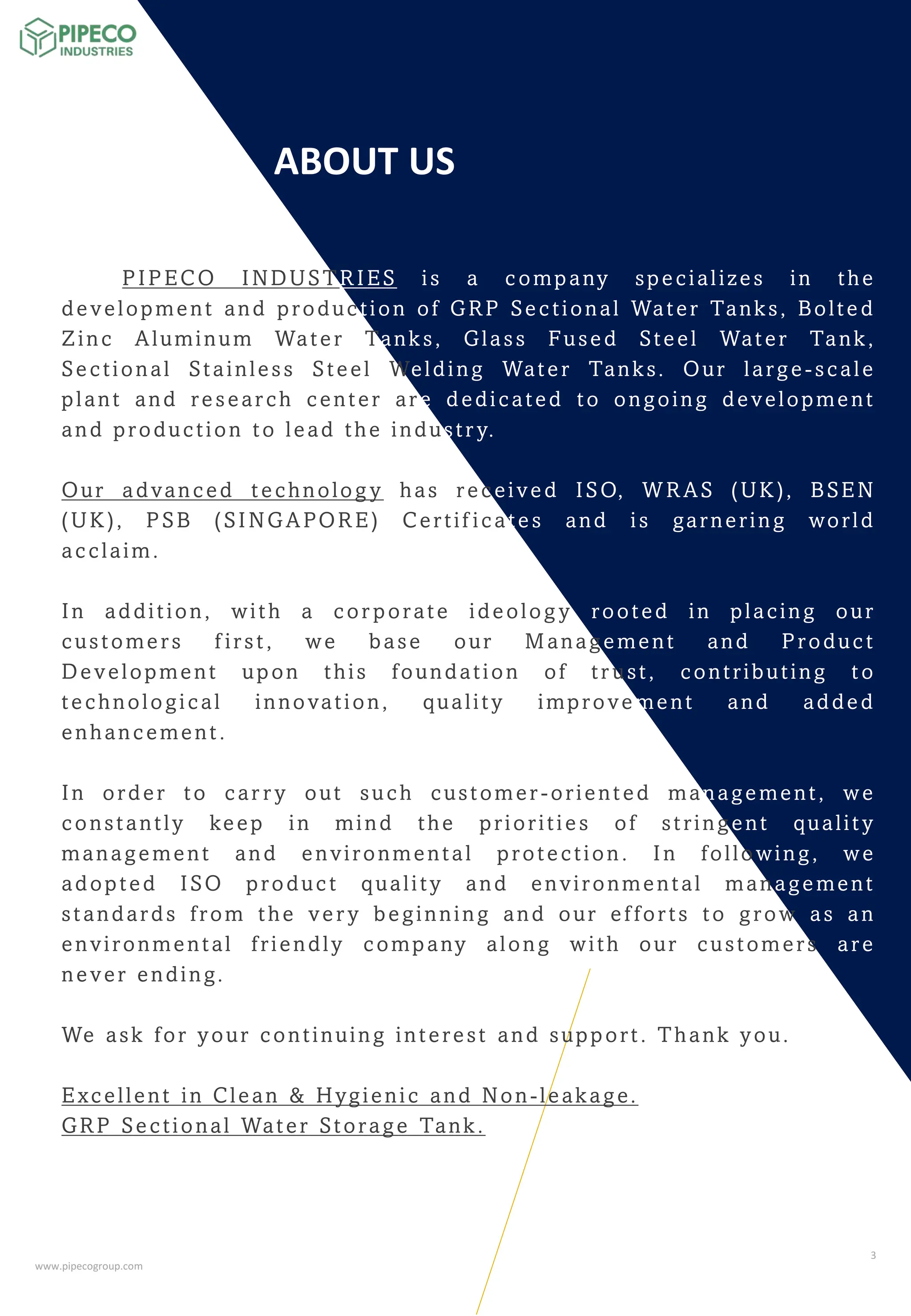 Pipeco Group India - Company Profile for Water tanks | PDF