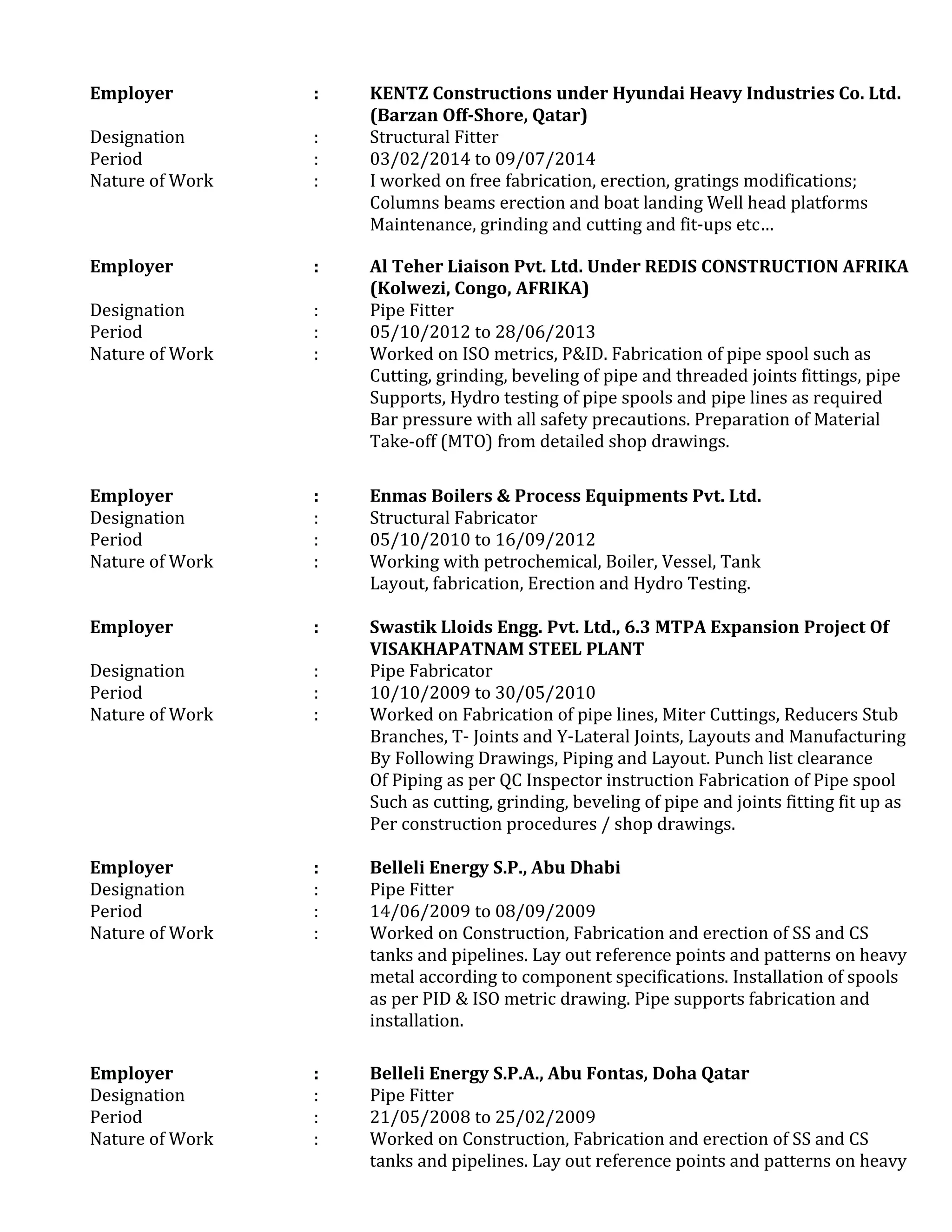 Pipe fabricator cv venkata ratna kumar yarrapragada | DOC