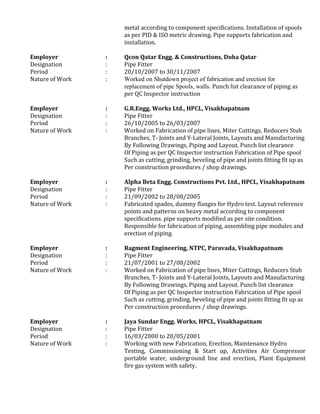 Pipe fabricator cv venkata ratna kumar yarrapragada | DOC