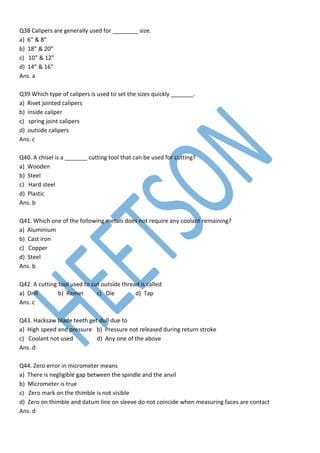 Pipe Fitter Question Paper MCQ for NAVY Apprentice Naval Shipyard | PDF