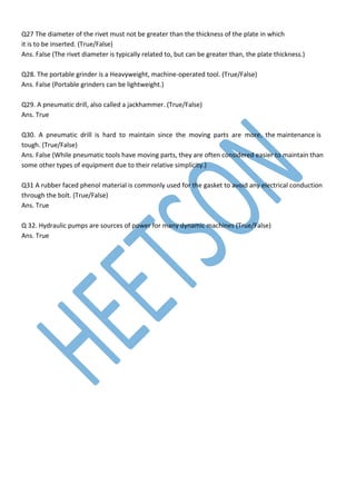 Pipe Fitter Question Paper MCQ for NAVY Apprentice Naval Shipyard | PDF