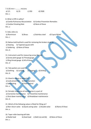 Pipe Fitter Question Paper MCQ for NAVY Apprentice Naval Shipyard | PDF