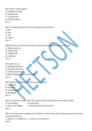 Pipe Fitter Question Paper MCQ for NAVY Apprentice Naval Shipyard | PDF