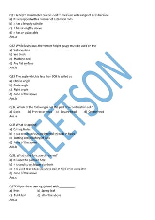 Pipe Fitter Question Paper MCQ for NAVY Apprentice Naval Shipyard | PDF