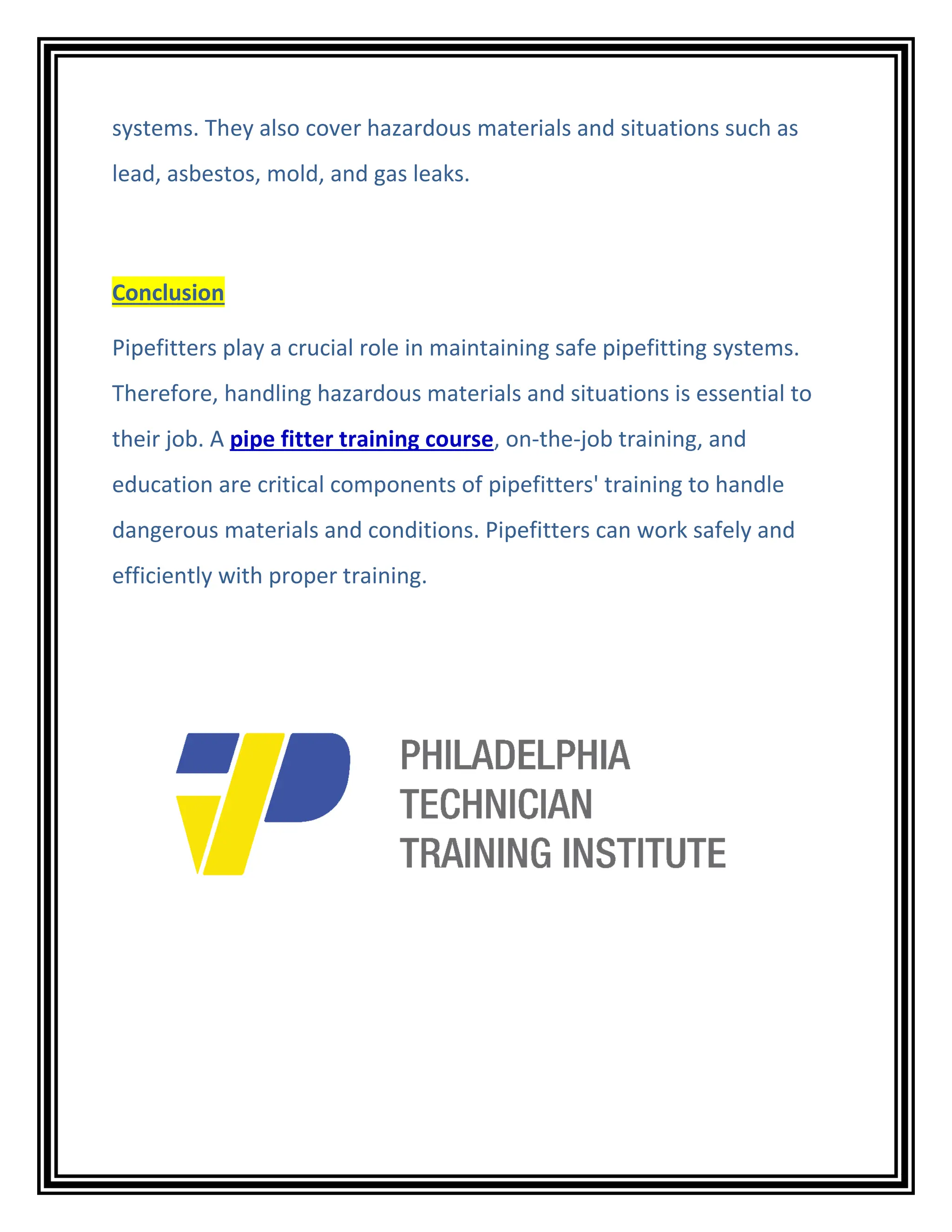 Pipefiting Vocational Programs: Guide To Safe Pipefitting | PDF