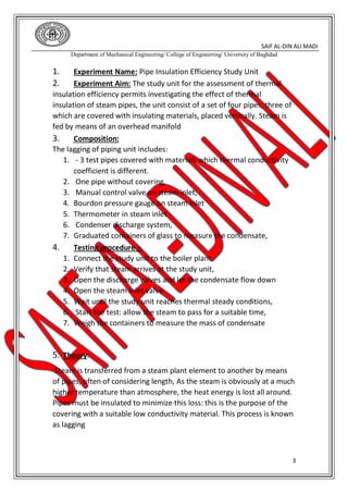 Pipe insulation efficiency study unit |HEAT TRANSFER Laboratory | PDF