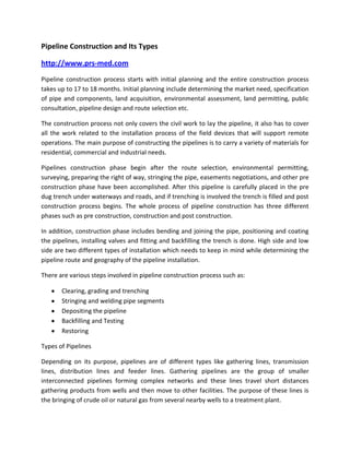 Pipeline construction and its types | PDF