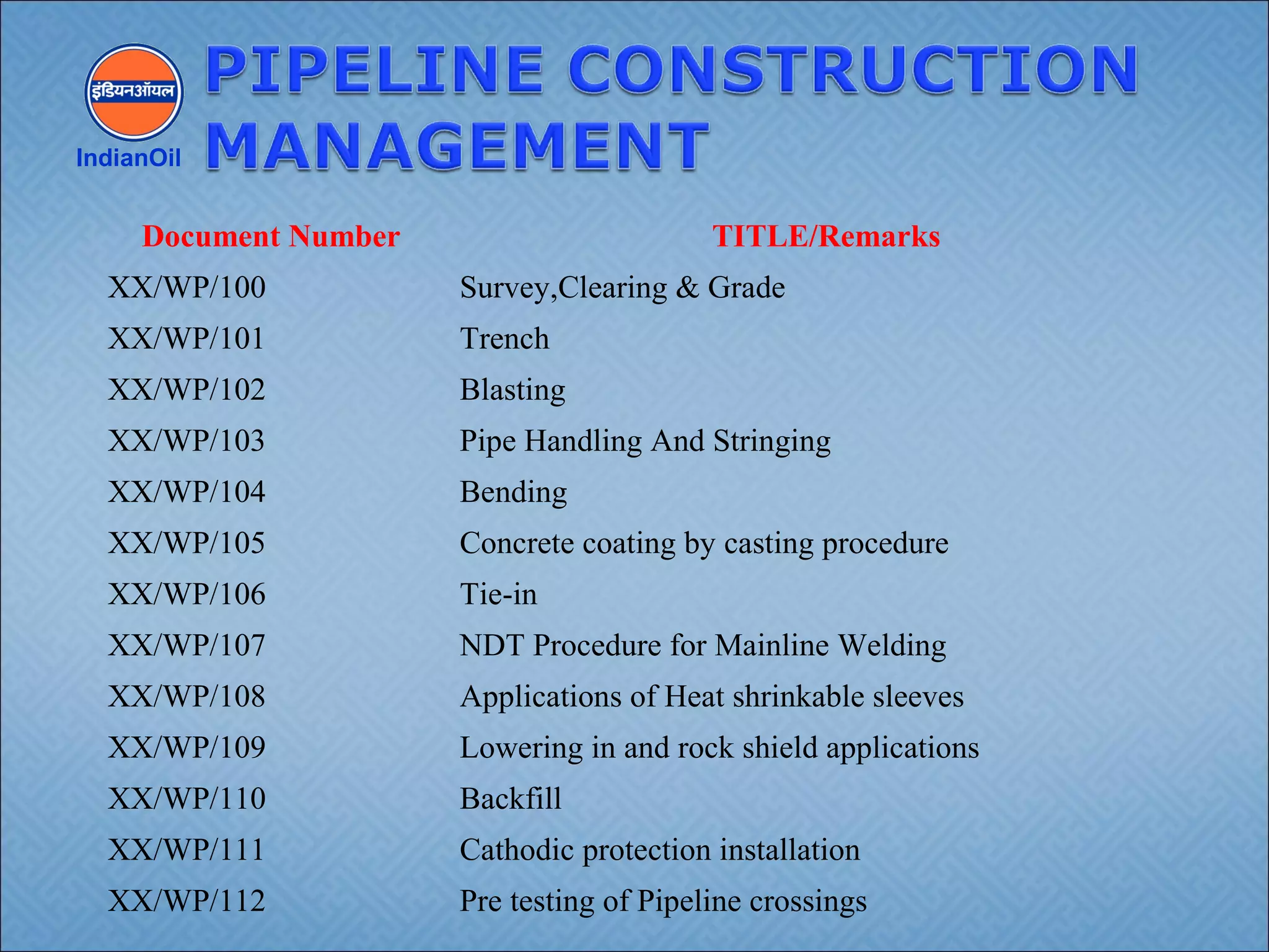 Pipeline construction management | PPT