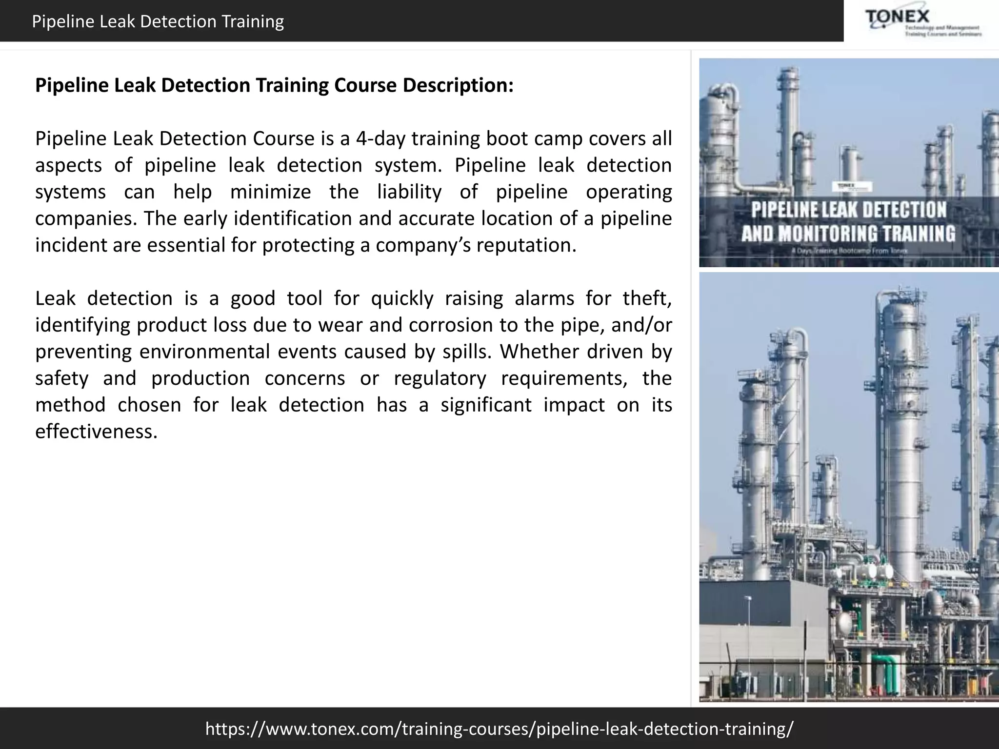 Pipeline Leak Detection and Monitoring : Tonex Training | PPT