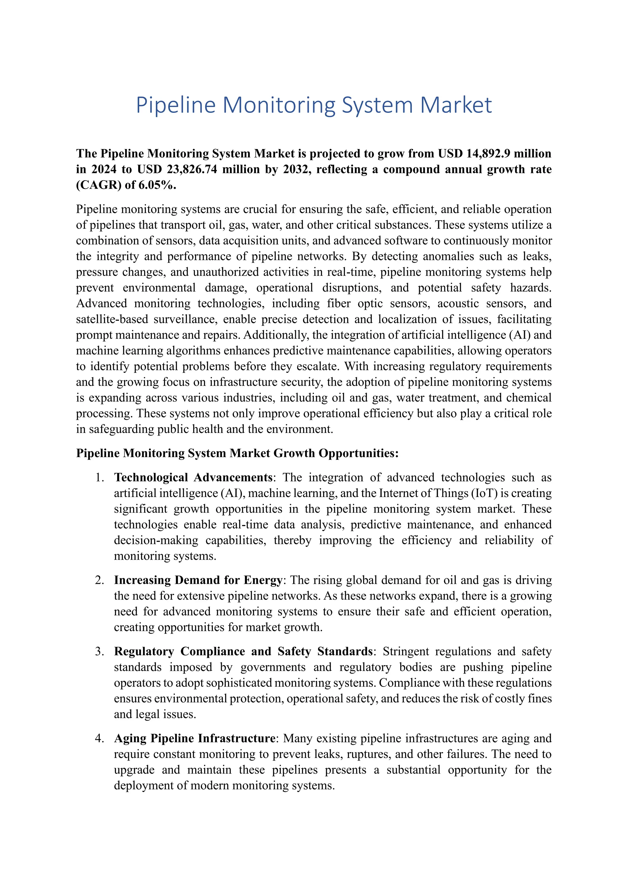 Pipeline Monitoring System Market Projections Global Industry Analysis And Forecast 2023 2032