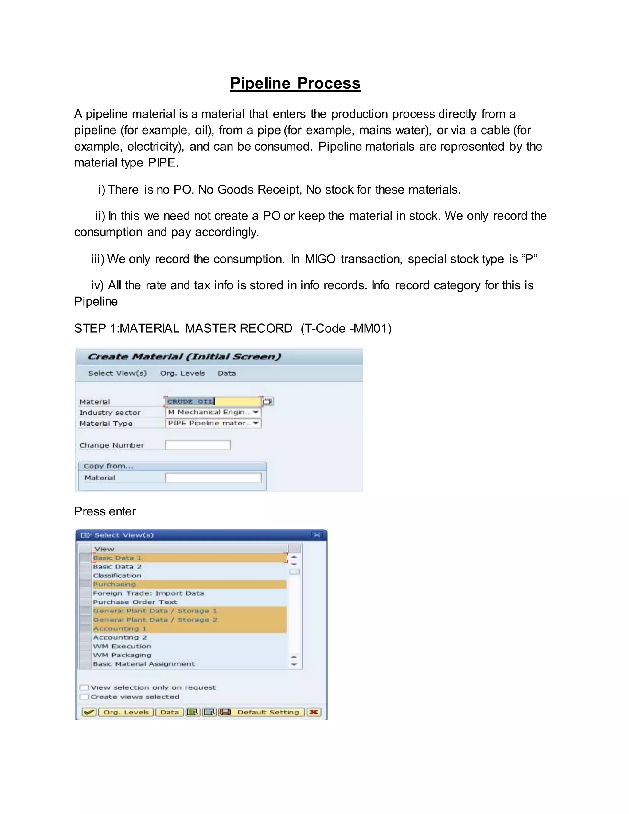 Pipeline process in SAP MM | DOCX