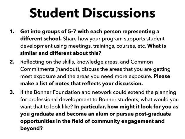 Bonner Student Developmental Model and Staff Pipeline Project | PPT