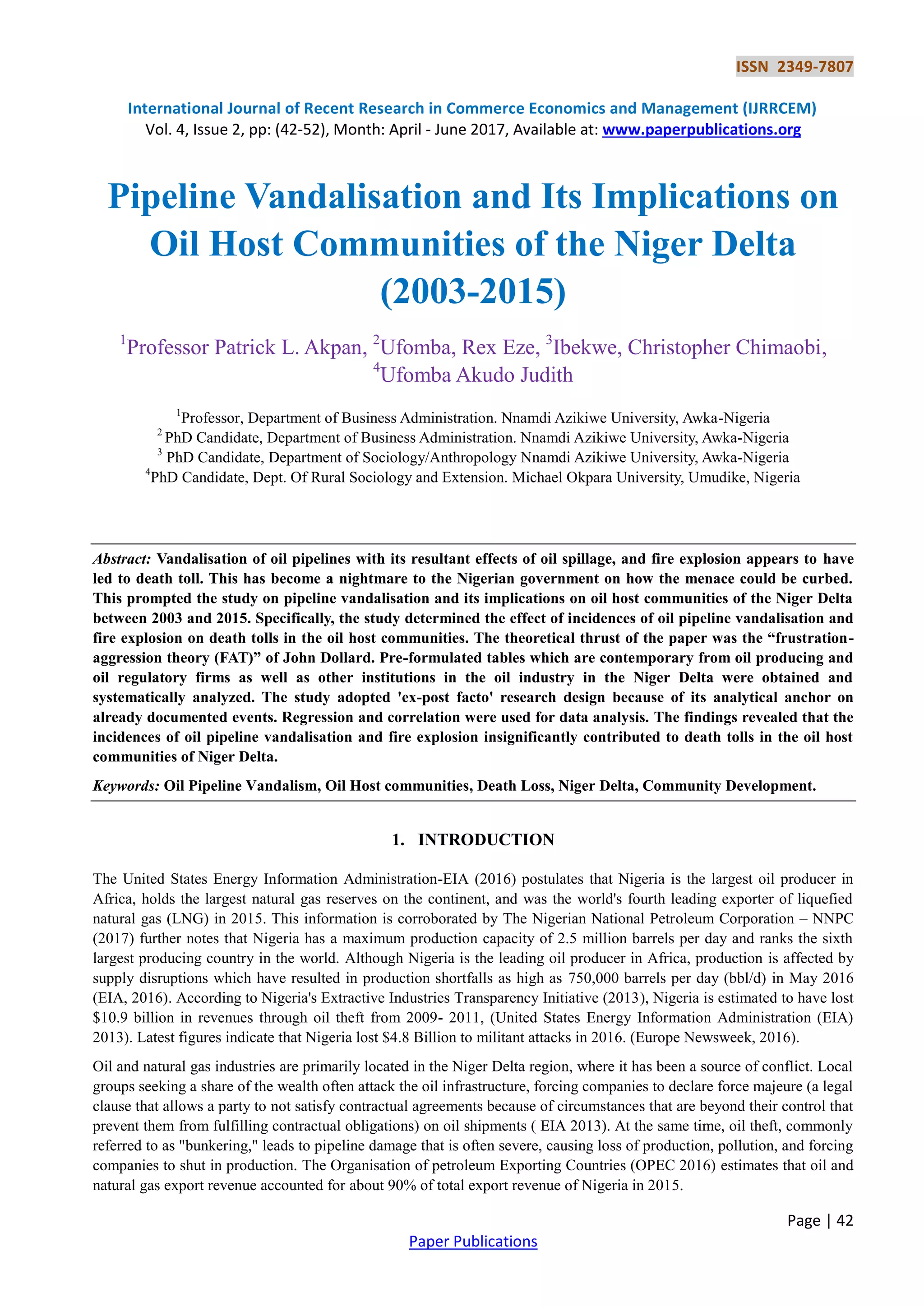 Pipeline Vandalisation and Its Implications on Oil Host Communities of ...