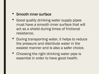 Pipe materials used for water distribution system | PPTX