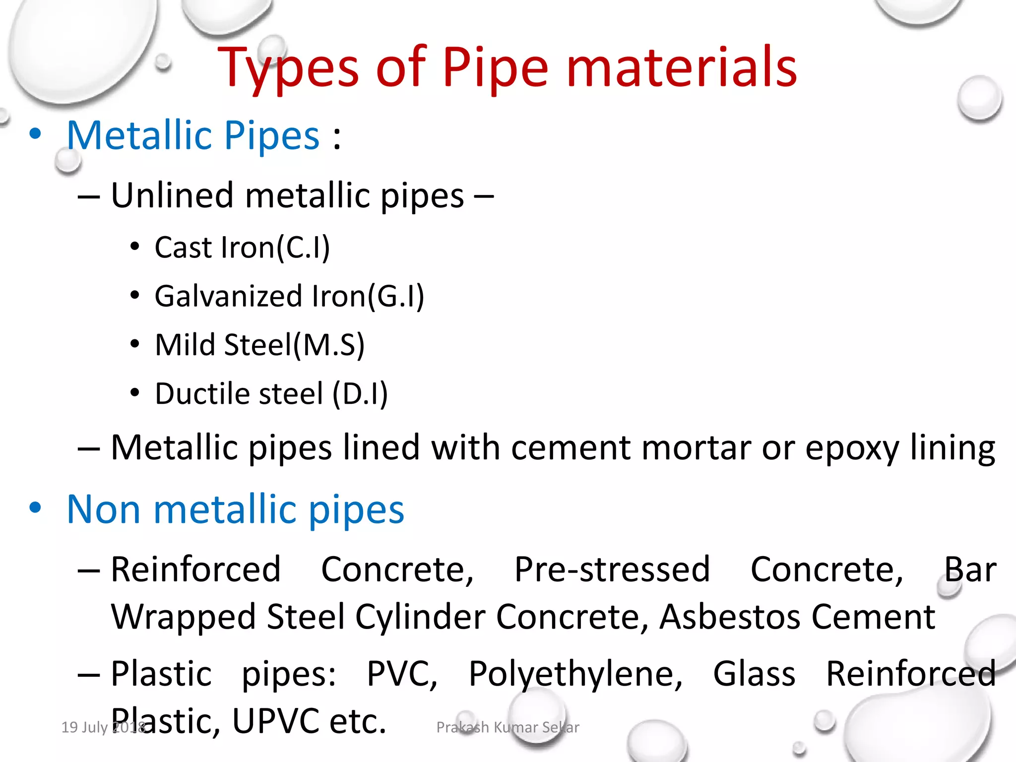 Pipe materials and types of joints [autosaved] | PDF
